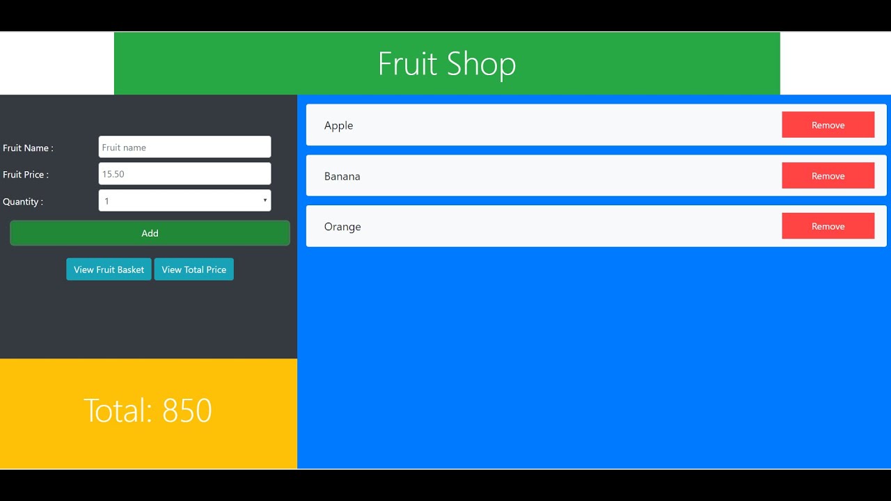 Fruit Shop In JavaScript With Source Code | Source Code & Projects