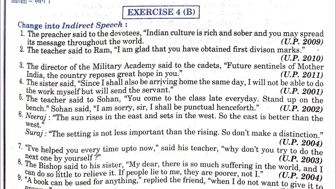 exercise 4B | direct and indirect speech direct and indirect speech class 12 exercise 4b