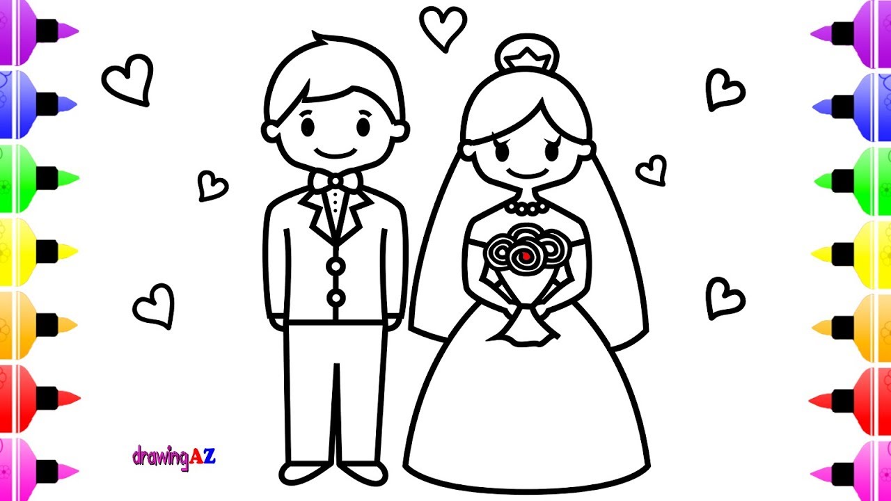 Wedding Bride and Groom Coloring Page  |  Coloring Book