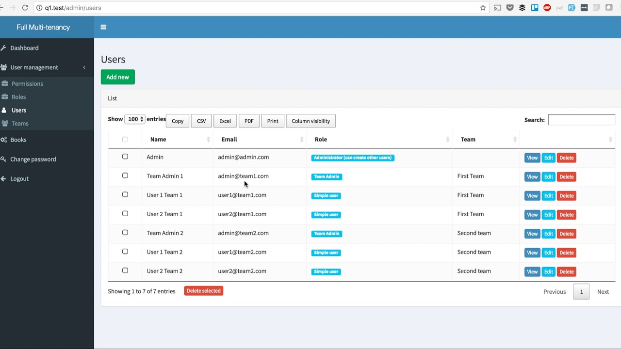 QuickAdminPanel Module: Teams Multi-Tenancy