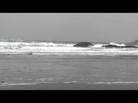 Stormy Day with Big Waves at North Chesterman Beach, Tofino, Vancouver Island BC
