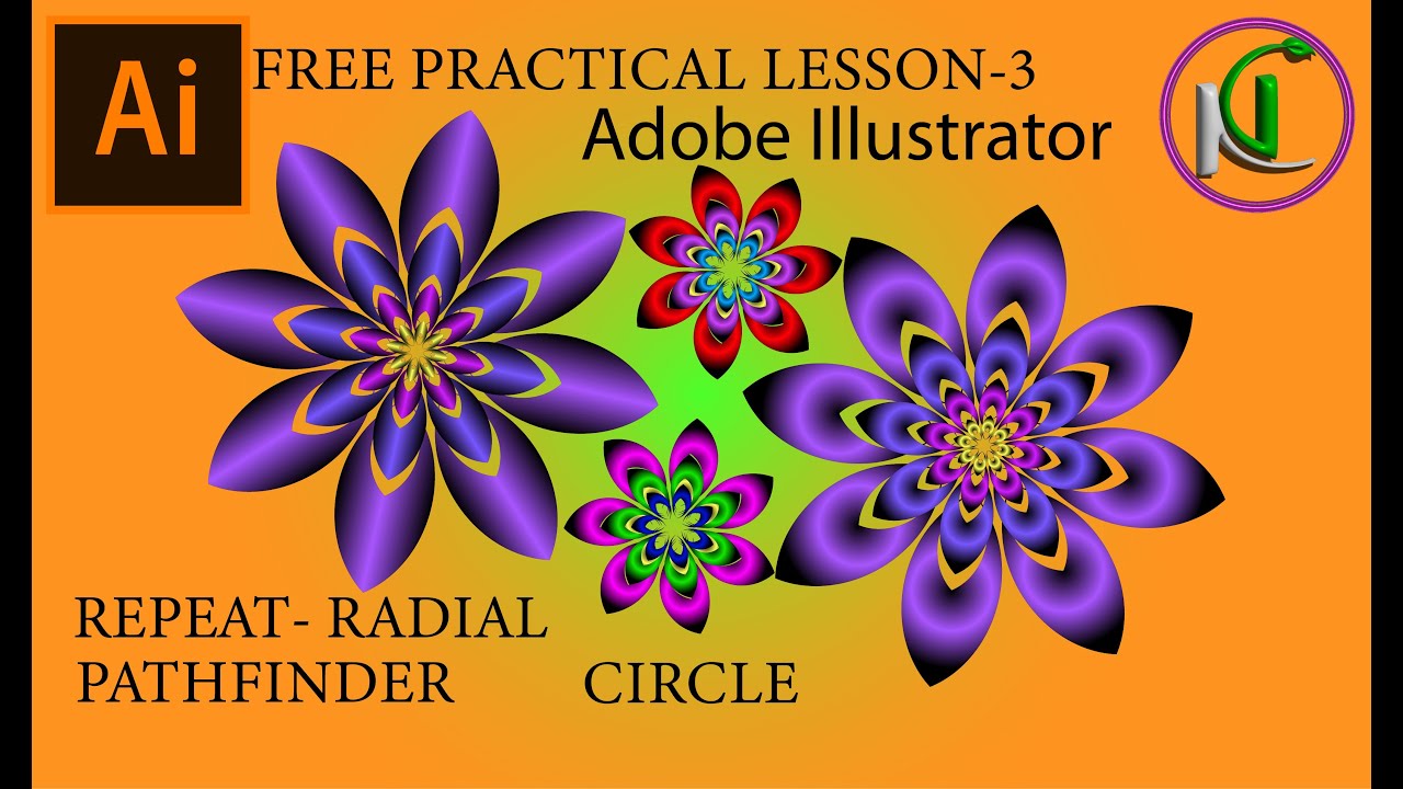 Adobe Illustrator Tutorial-3 | Illustrator Flower - Circle, Pathfinder & Repeat-Radial ||