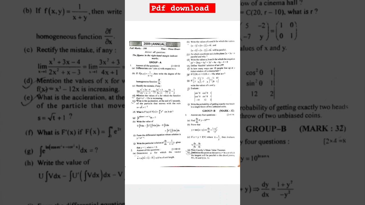 CHSE math question paper 2009 🔥| chse odisha question paper pdf download |