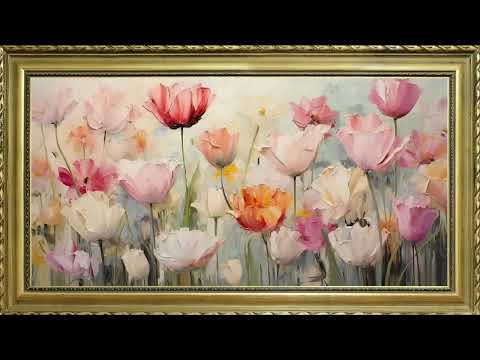 SPRING TULIP FLORAL TV ART SCREENSAVER WALLPAPER BACKGROUND VINTAGE FRAMED SAMSUNG OIL PAINTING