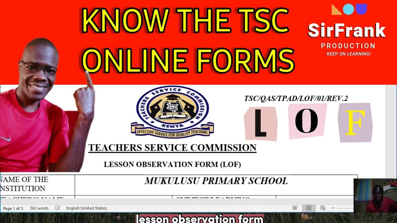 Teachers Service Commission TPAD Lesson Observation Form Sections Prevew