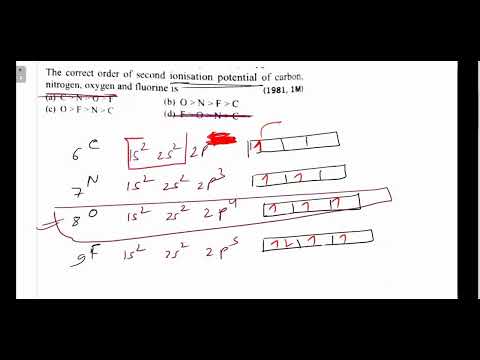 The correct order of second ionisation potential of carbon, nitrogen, oxygen and fluorine is