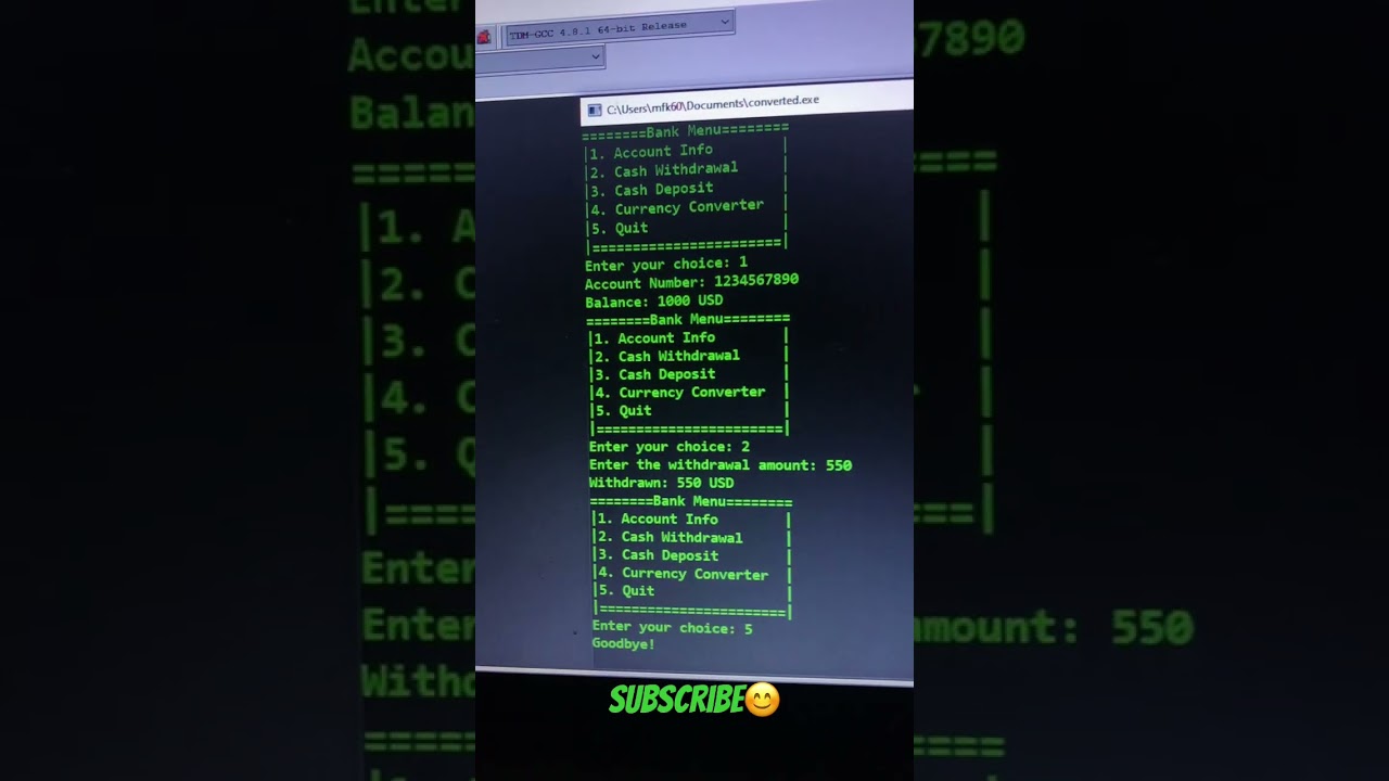 cash withdrawl IDE dev c++ #cppprogramming