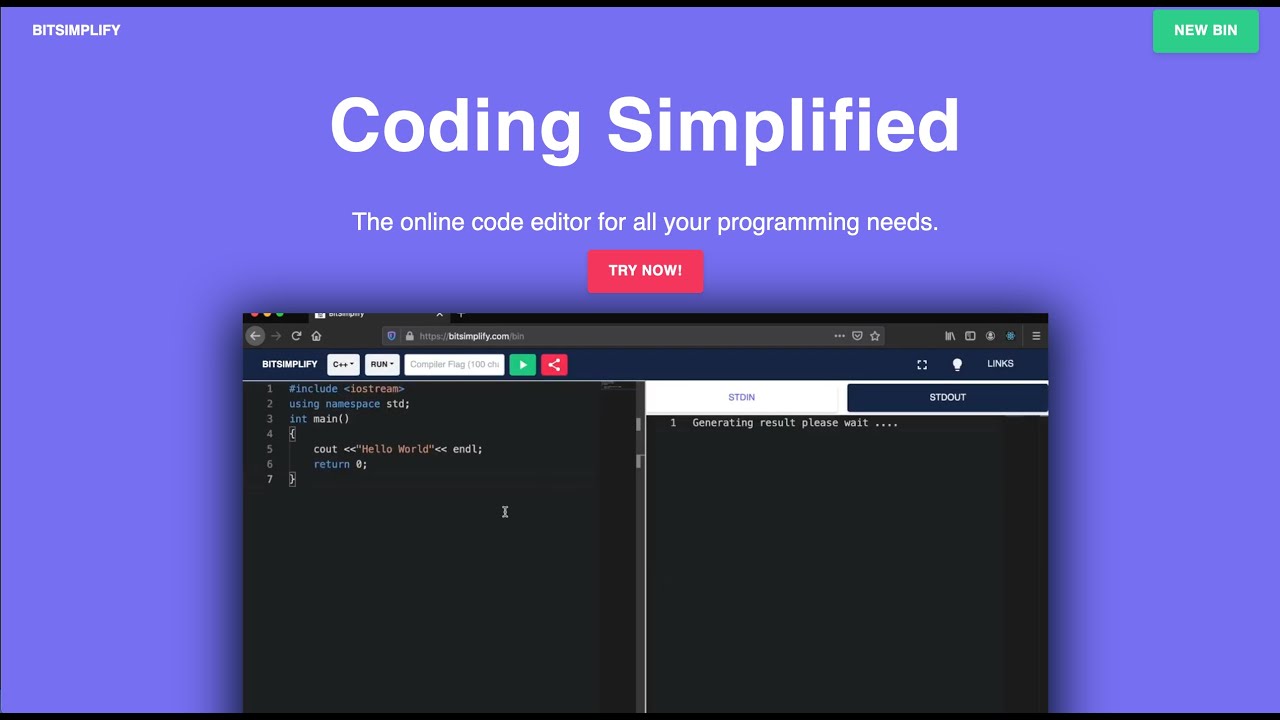 Real time code sharing in bitsimplify.com