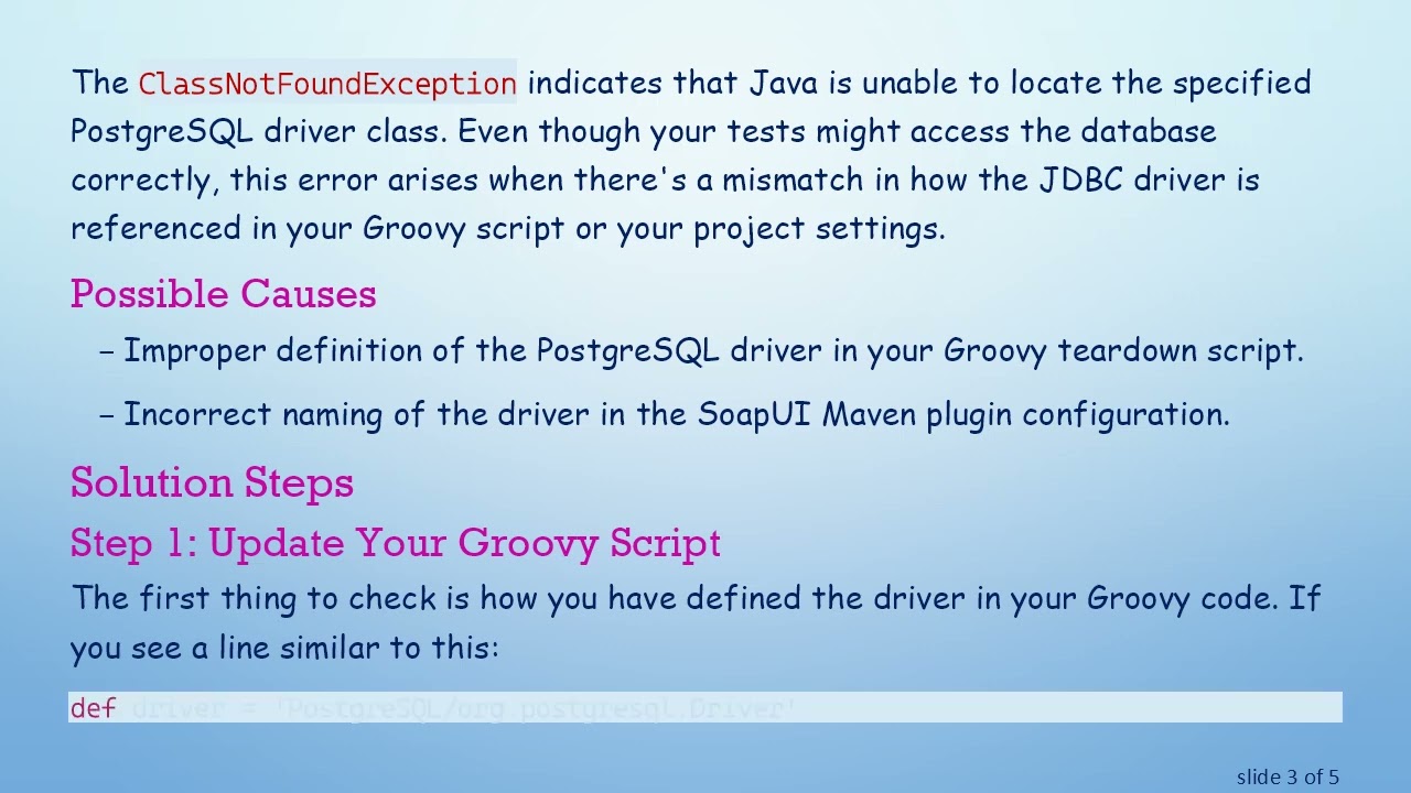 Resolving java.lang.ClassNotFoundException for PostgreSQL Driver in SoapUI Maven Tests
