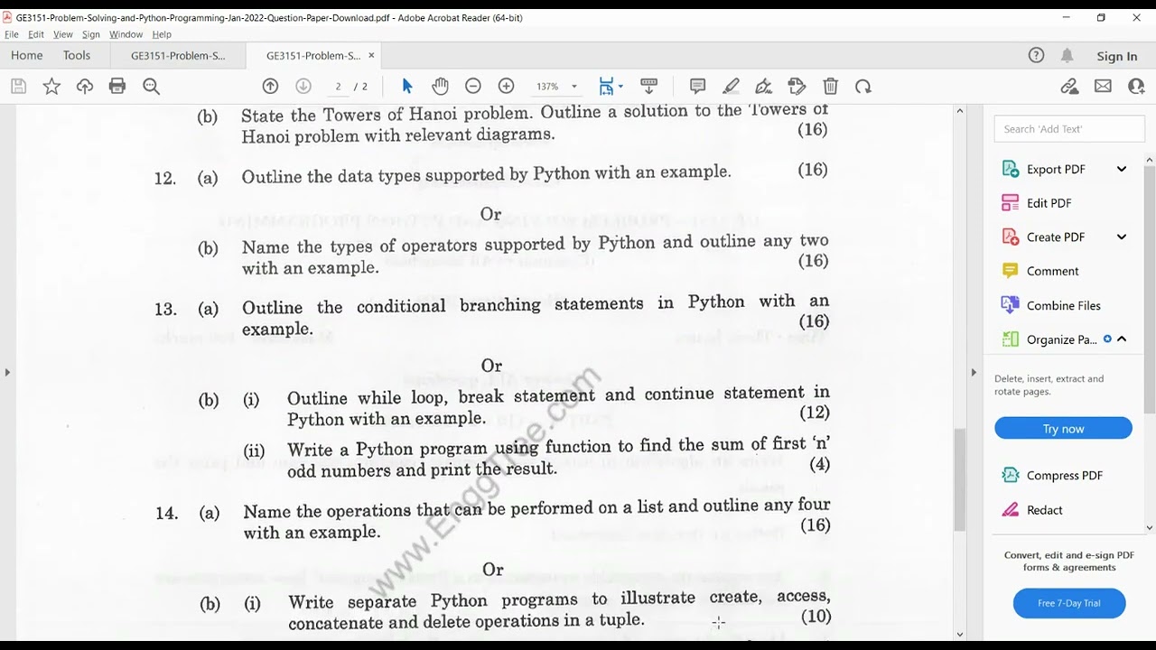 GE 3151 - Problem Solving and Python Programming - Model Paper 2