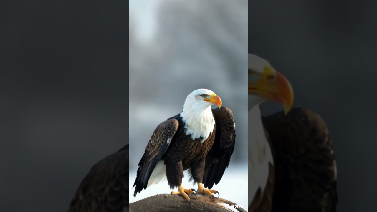 Close up of the bald eagle spreading its wings before takeoff