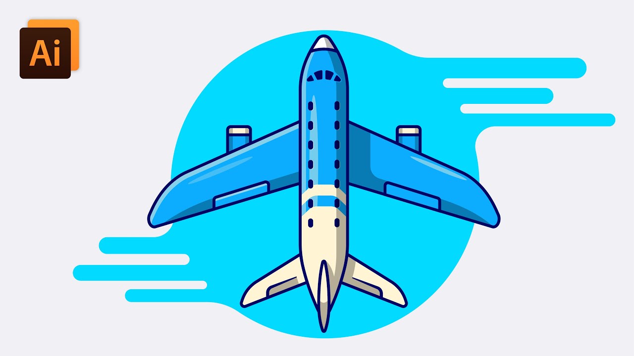 Create a vector Airplane design in adobe illustrator | Flat vector design