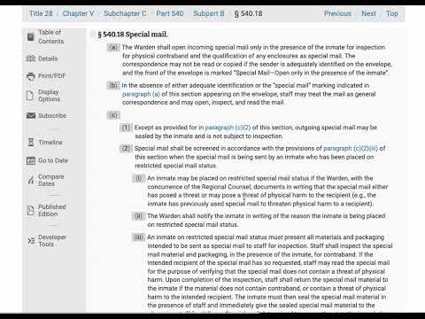 Mail Regulations in the Bureau of Prisons (Special Mail)