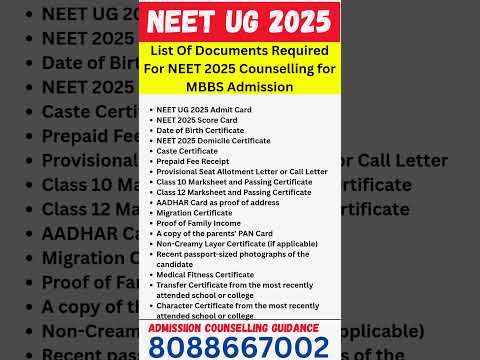 NEET 2025 || List Of Documents Required For NEET 2025 Counselling for MBBS Admission #neet2025 #neet