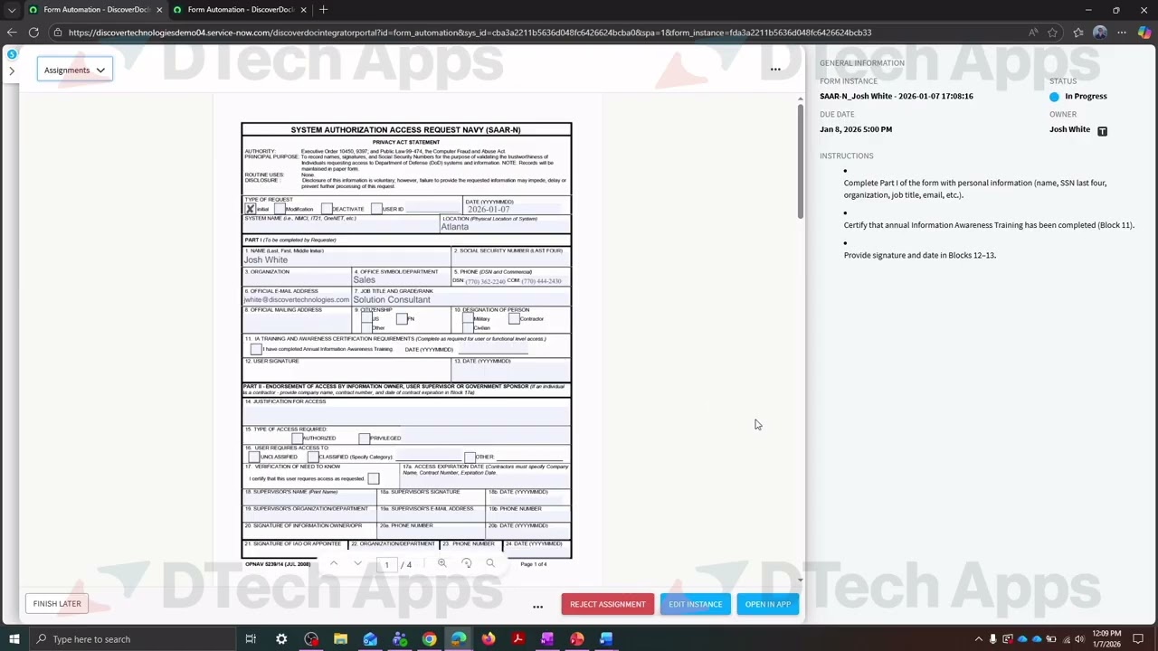 ServiceNow DTech Apps DocFlow for Defense
