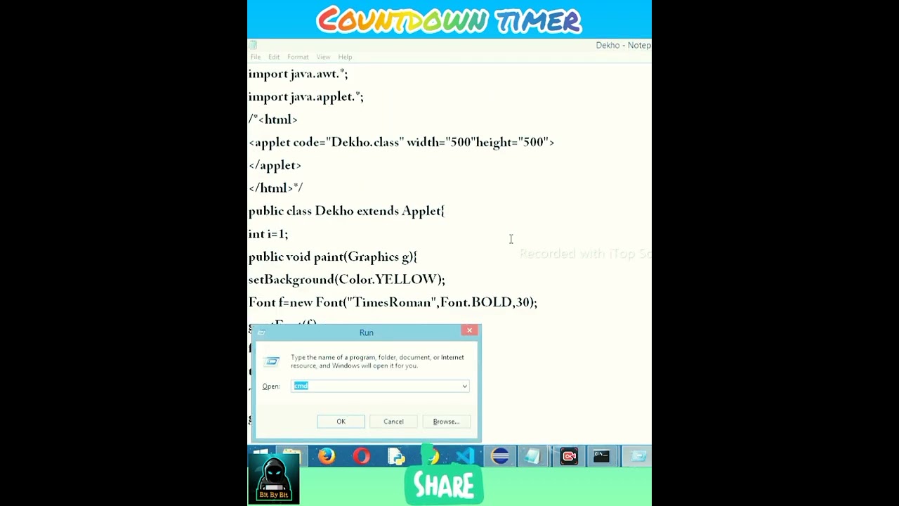 Countdown timer using Java Applets | Bit By Bit | #shorts