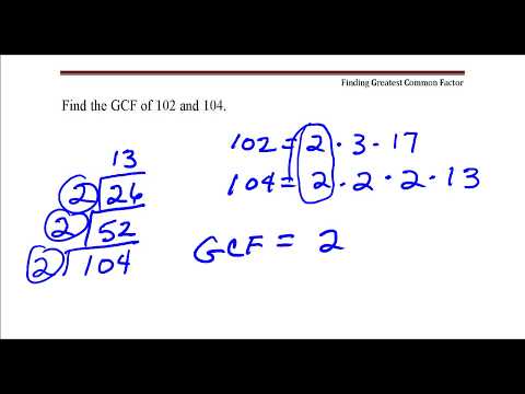 Find the GCF of 102 and 104.