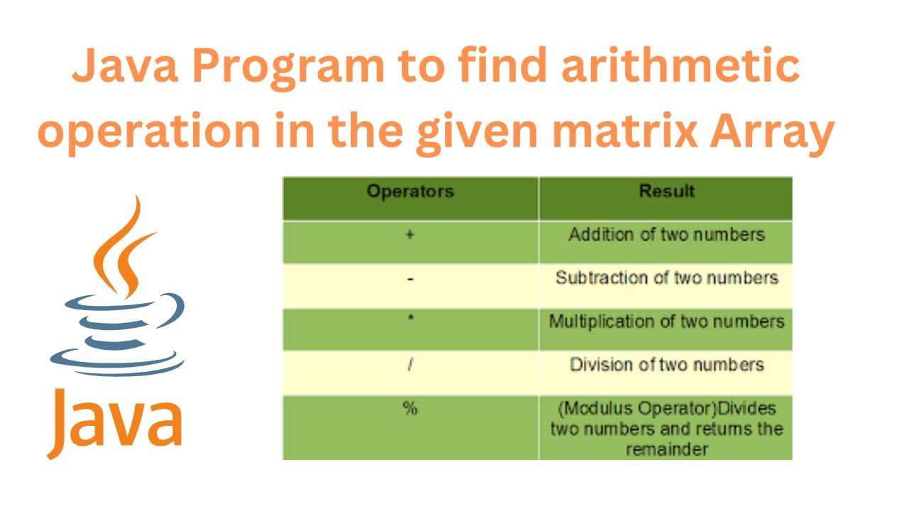 Java Program to find arithmetic operation in the given matrix in array