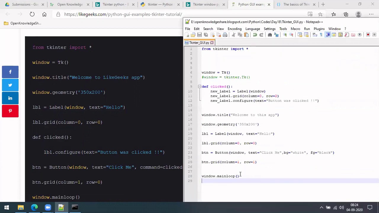 Create a GUI Application using Tkinter | Python for Data Science Tutorial | Open Knowledge Share