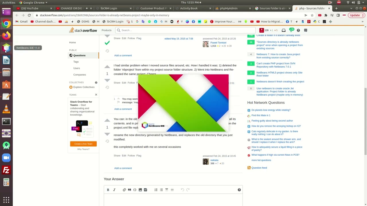 Sources folder is already NetBeans project maybe only in memory | yii php ubuntu