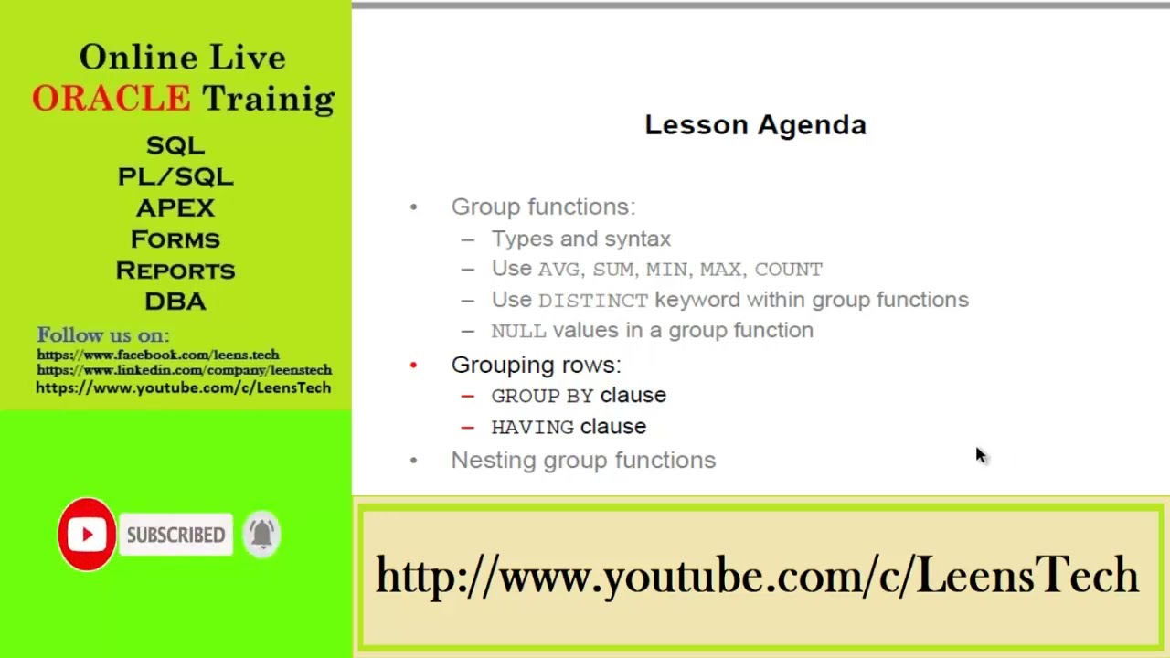 Oracle 12c SQL Workshop: SL#36 Grouping Rows in the SQL Statements