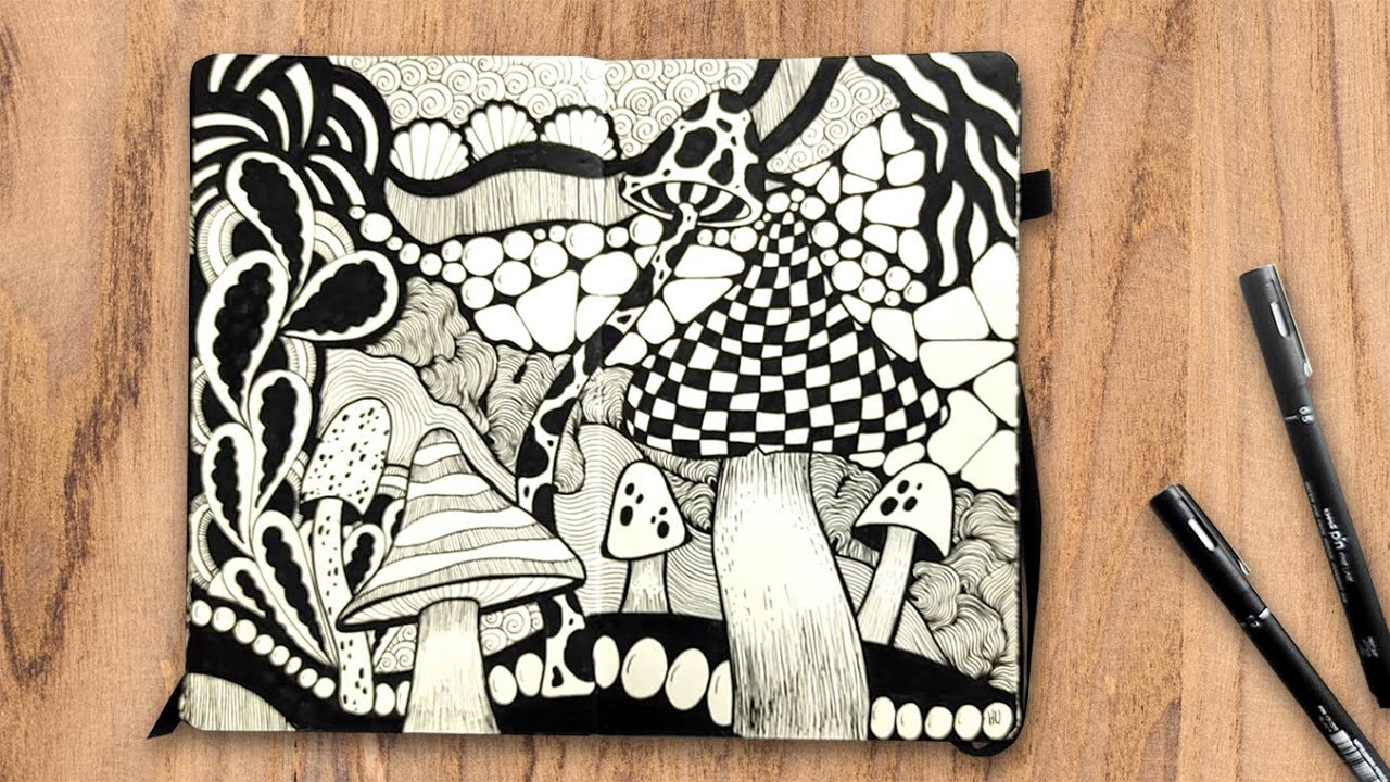 Zentangle Art Drawings Step by Step | Mushroom Zentangle Inspired Designs