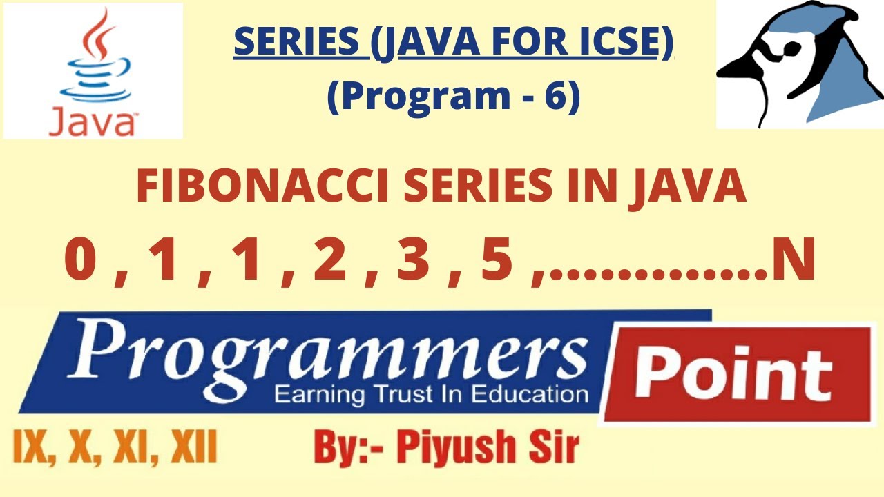 Fibonacci Series  in Java (Program 6) || JAVA FOR ICSE || By : Piyush Sir