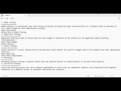 What us Smoke, Regression,Sanity Testing explained in tamil