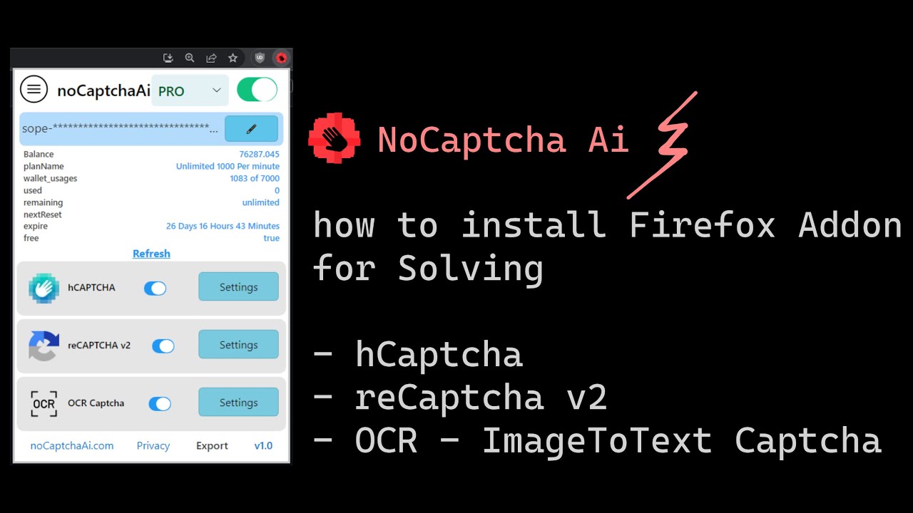 Guide : How to install noCaptchaAi (Captcha Solver) Firefox Addon 2023 | FREE 6000 🔥 credits monthly