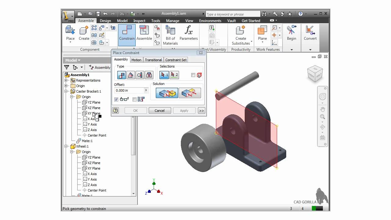 Autodesk Inventor Training Tutorial - Assembly Mate Constraint
