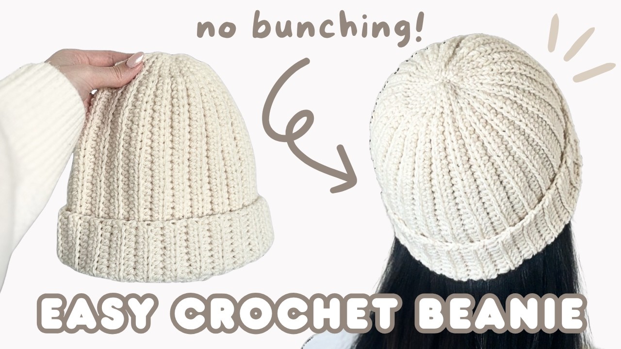 easy crochet ribbed beanie tutorial for BEGINNERS | no bunch crochet beanie hat tutorial ❄️