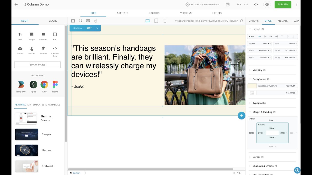 How to Make a 2 Column Full-width section in Builder