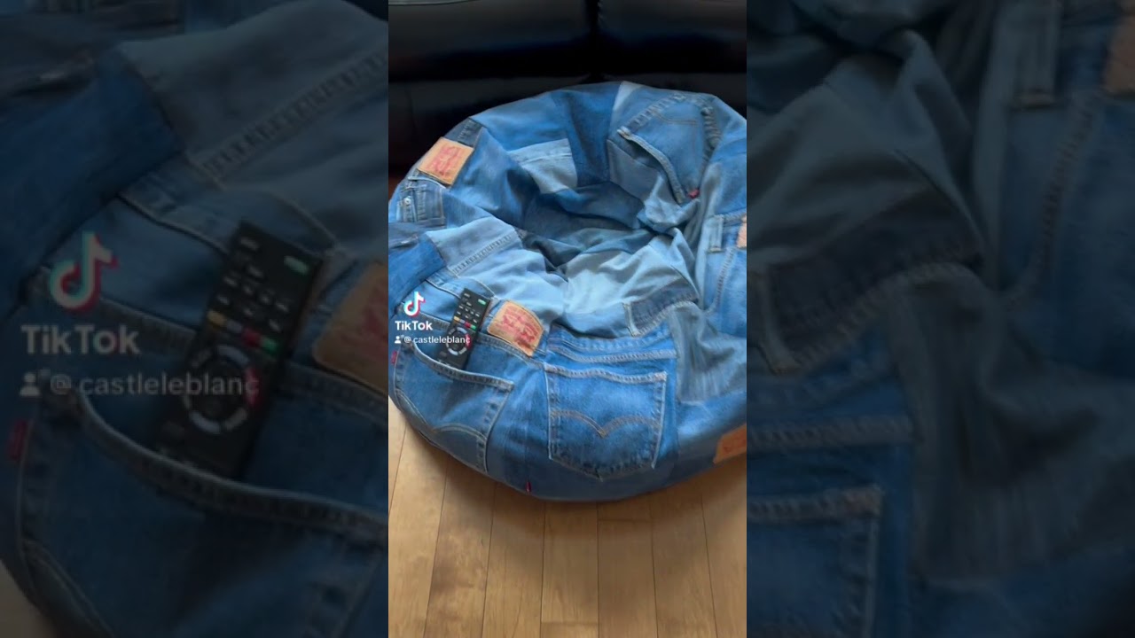 Jean bag chair | Upcycled damaged jeans ➡️ patchwork denim bean bag chair