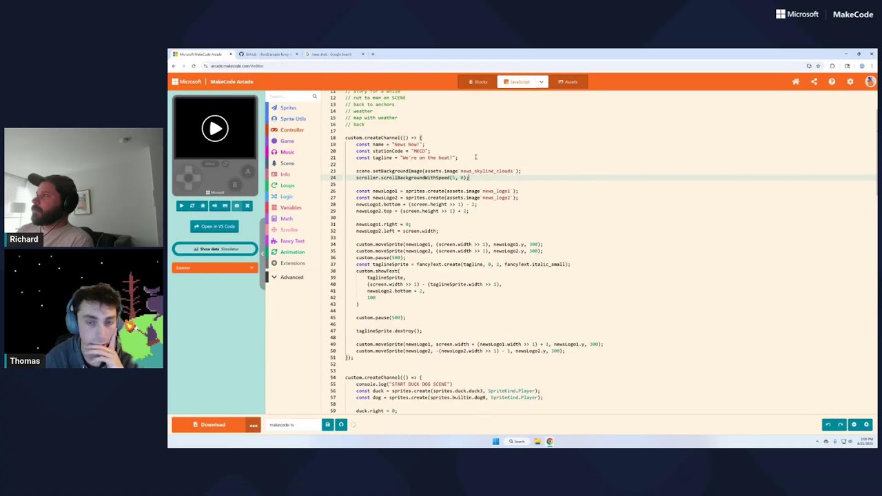 Working on TV projects in MakeCode Arcade!