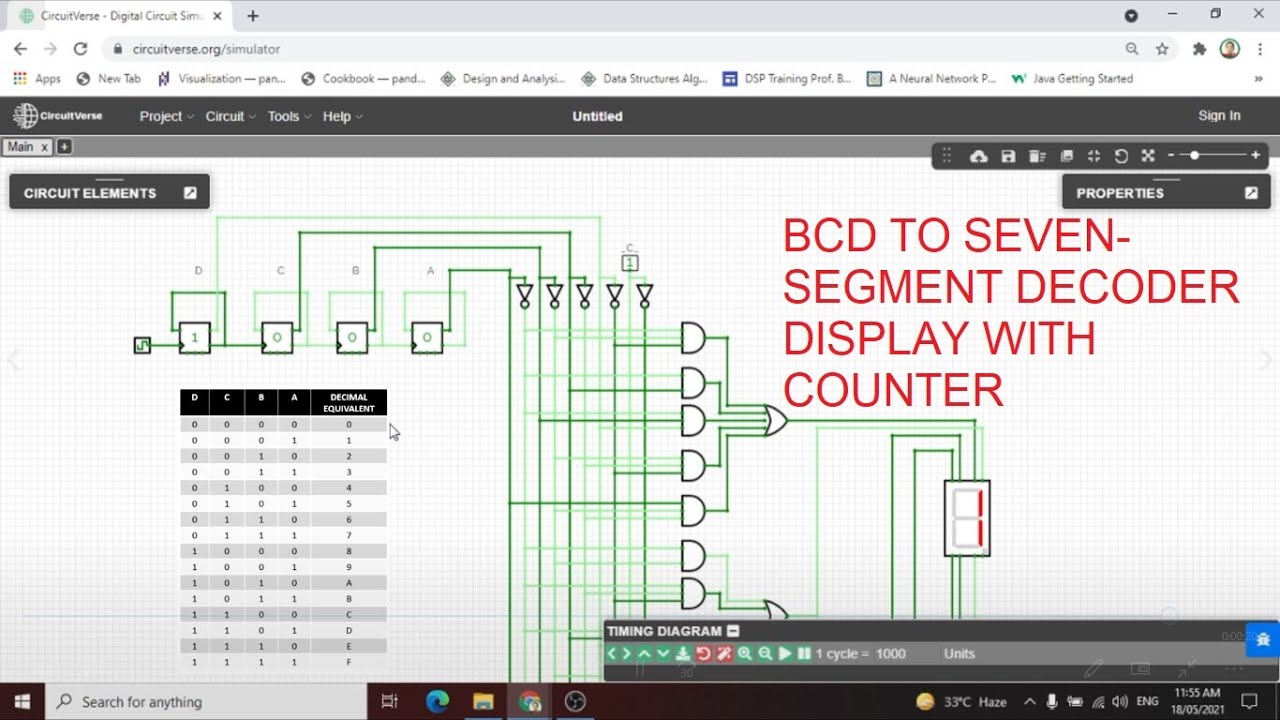 BCD SEVEN-SEGMENT DECODER DISPLAY WITH COUNTER SIMULATION USING CIRCUITVERSE ONLINE SIMULATOR(PART2)
