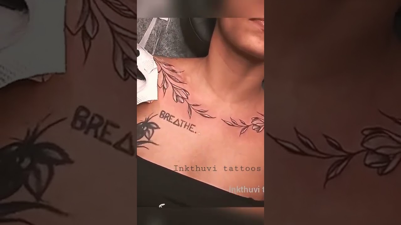 Tattoo Under The Foam | girl collar bone leaf tattoo