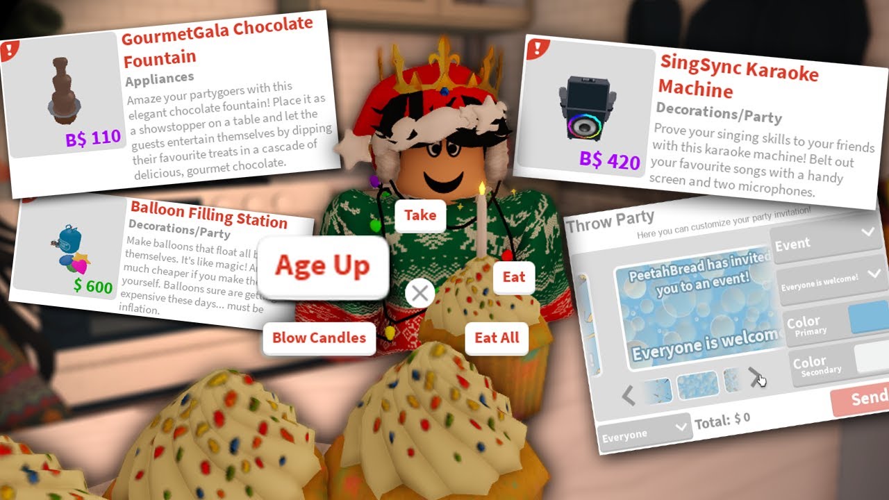 NEW BLOXBURG UPDATE... NEW AGING UP FEATURE, PARTY INVITES, FOODS, KARAOKE AND MORE!