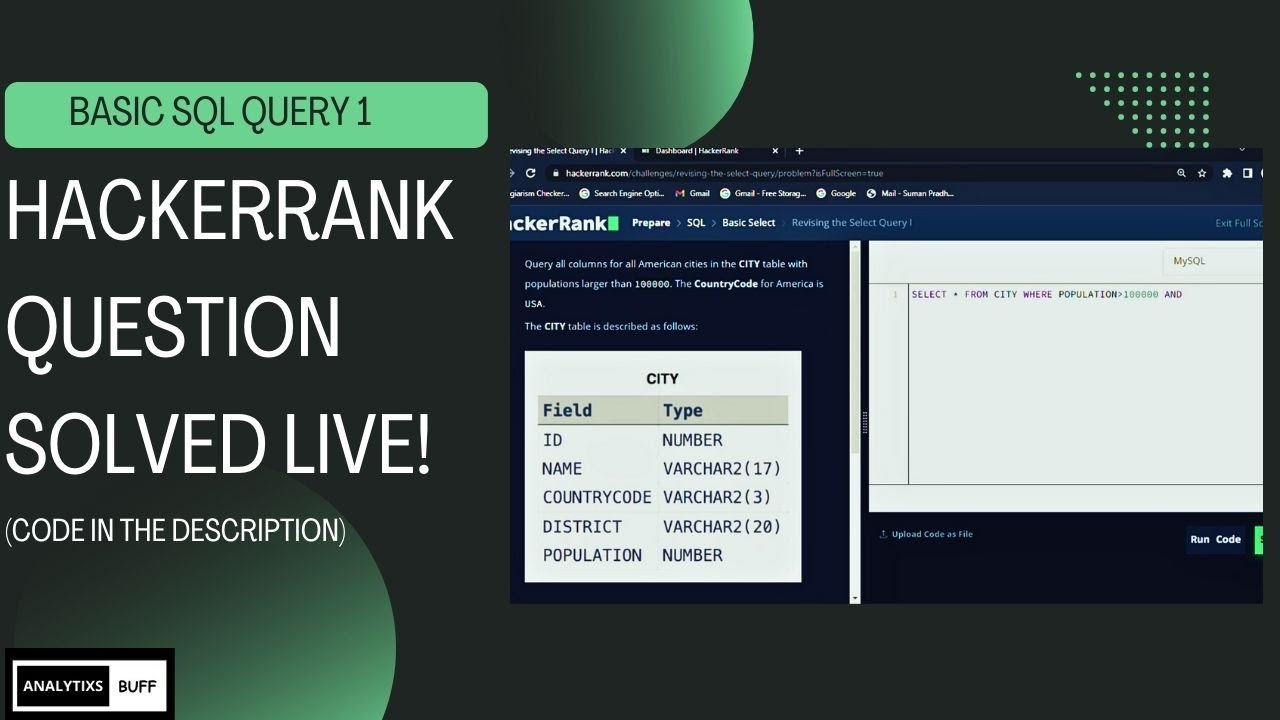 HACKERRANK SQL Basic Query Level 1 | #SQL Question Solved Live | #sqltutorial #beginners SQL