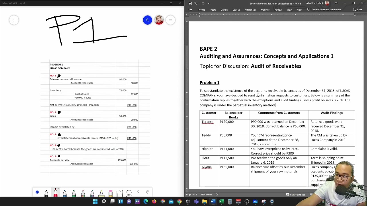BAPE 2 - Audit of Receivables (Lec Vid #2 - Problem Solving)