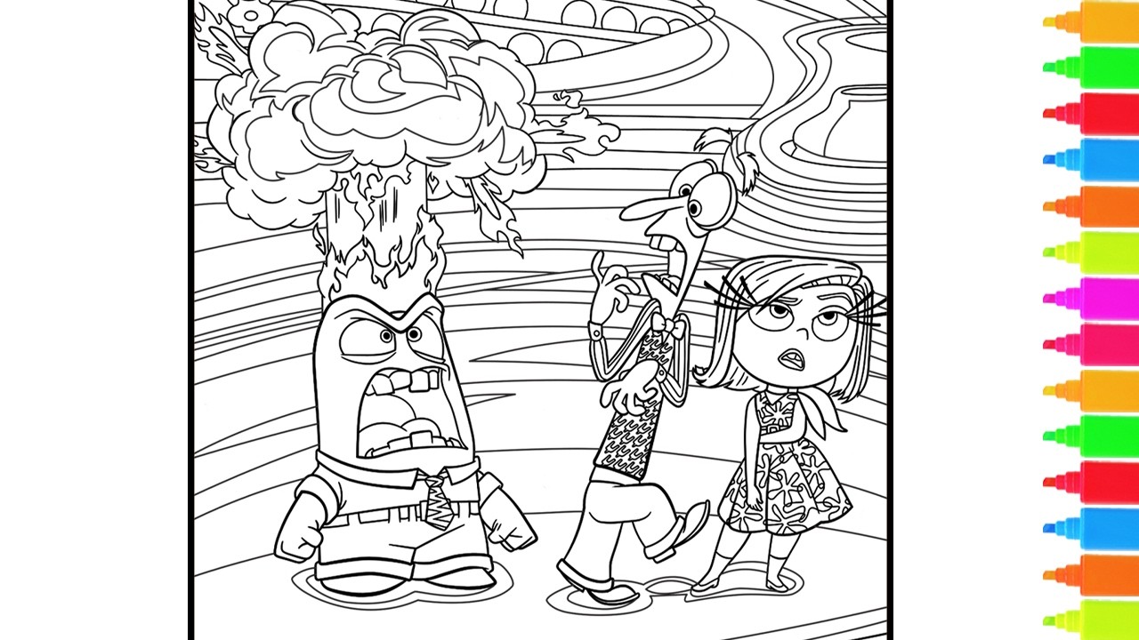 Disney Pixar Inside Out Anger, Disgust, Fear, Joy, Sadness | Coloring Book Pages