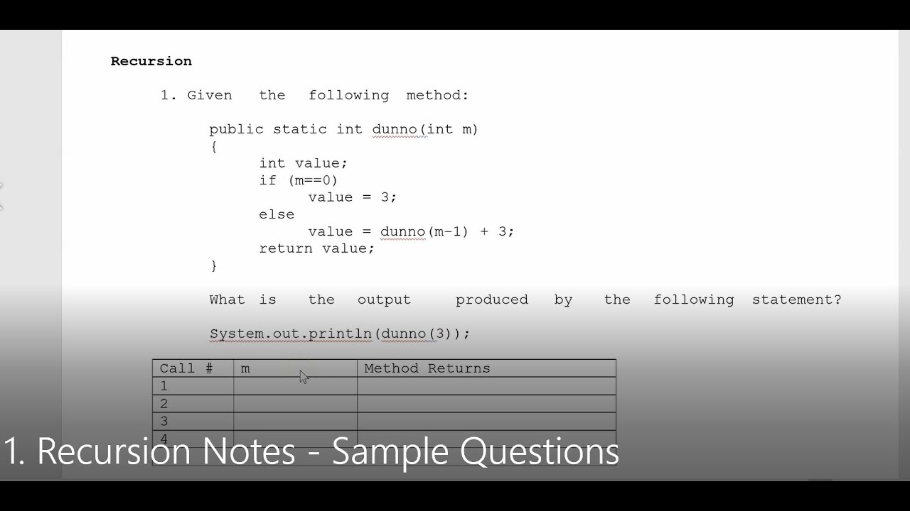 JAVA - Lesson #133 - APCSA - 1. Recursion Notes - Sample Questions