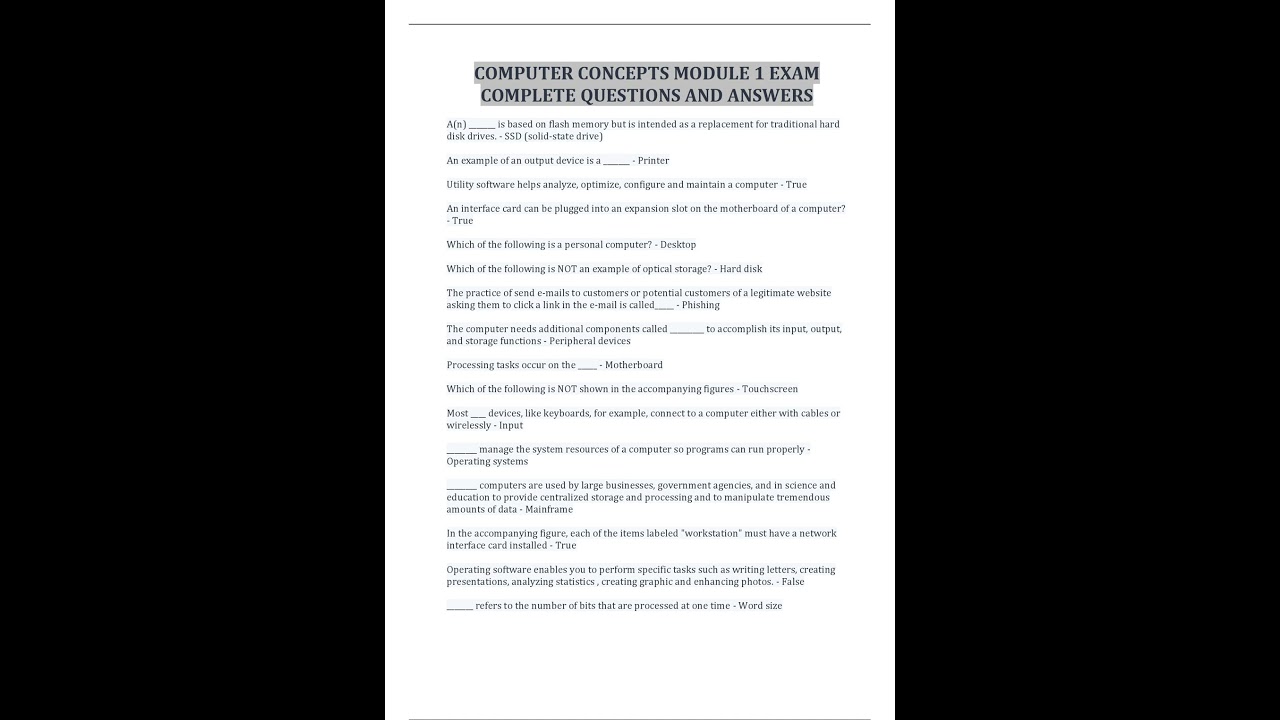 COMPUTER CONCEPTS MODULE 1 EXAM COMPLETE QUESTIONS AND ANSWERS
