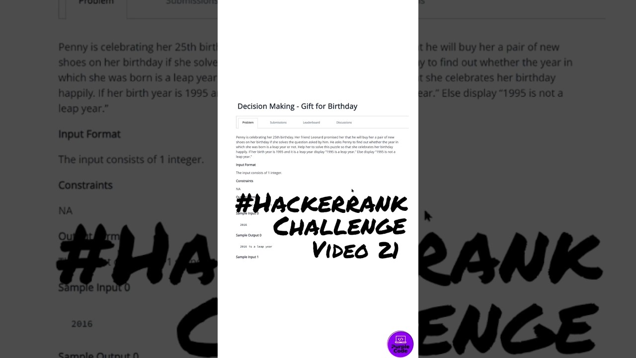 Checking Leap Year |Hackerrank Challenge| Video 21| @PurpleCode404 @HackerrankOfficial #shorts