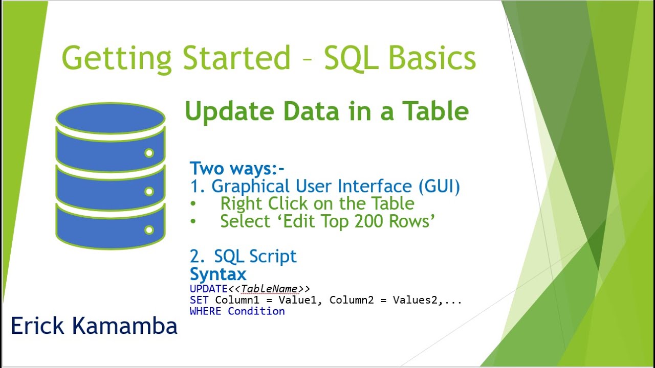 Microsoft SQL Database - Updating existing Data in a table