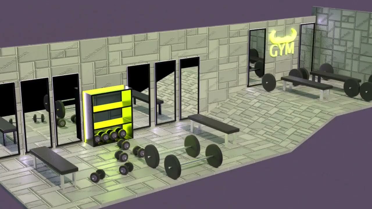 Gym Interior 3D modeling in maya