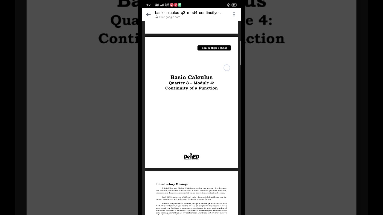 Basic Calculus Quarter 3 - Module 4: Continuity of a Function Answer Key