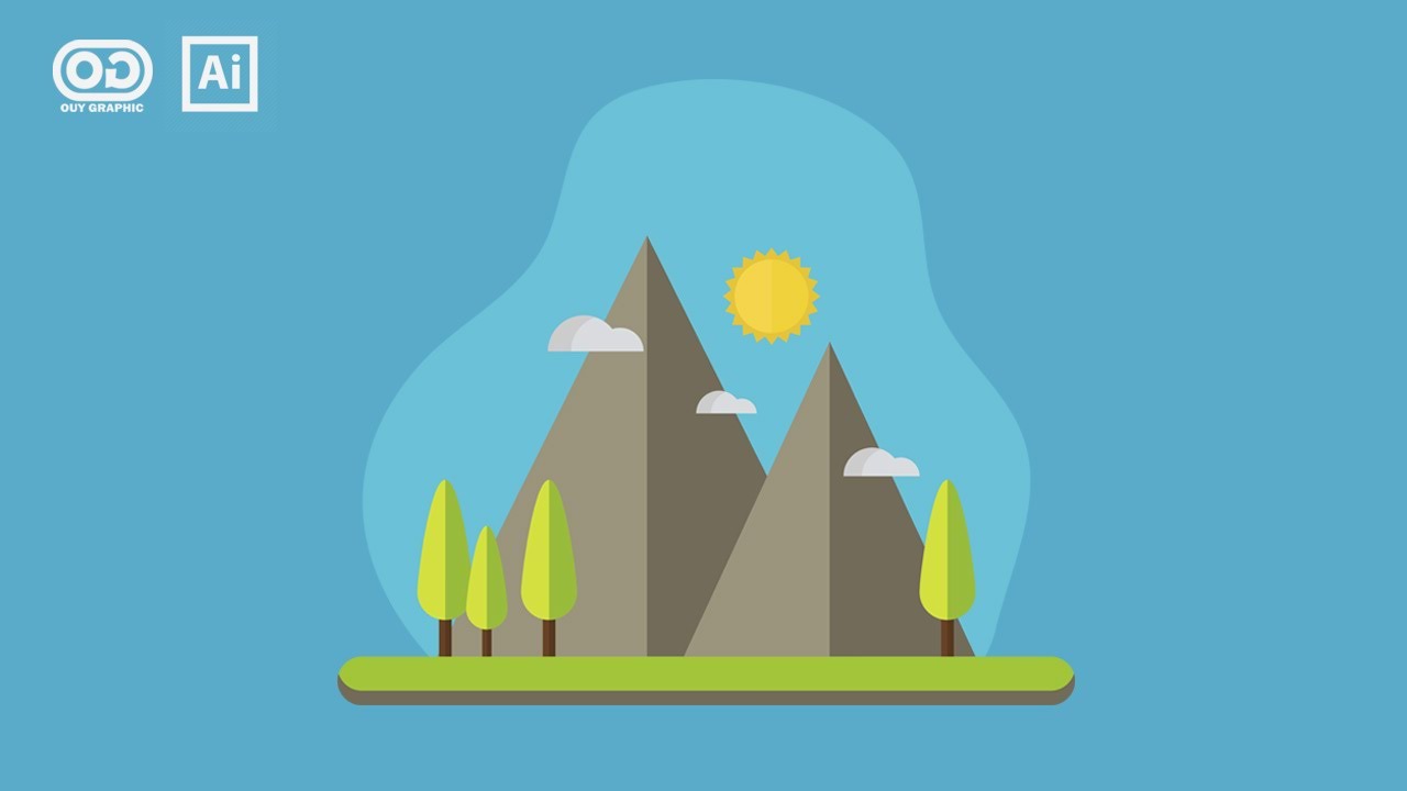 Creat Flat Landscape Illustration Design  For Beginners - Illustrator Tutorials