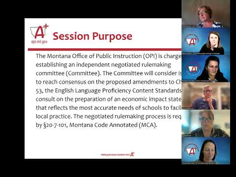 Montana OPI English Language Proficiency Negotiated Rulemaking Committee Session 1