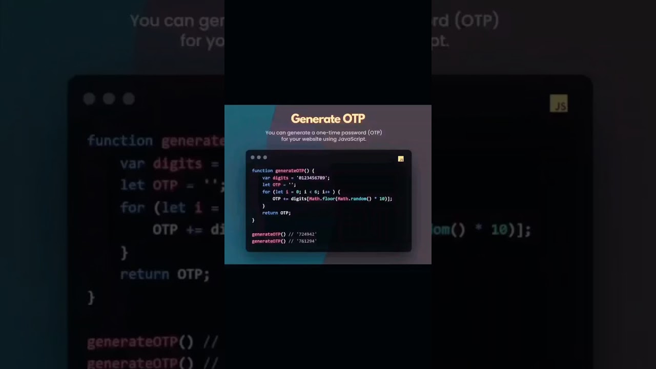 Generate OTP via JavaScript #coding #jstips #otp #webdevelopment
