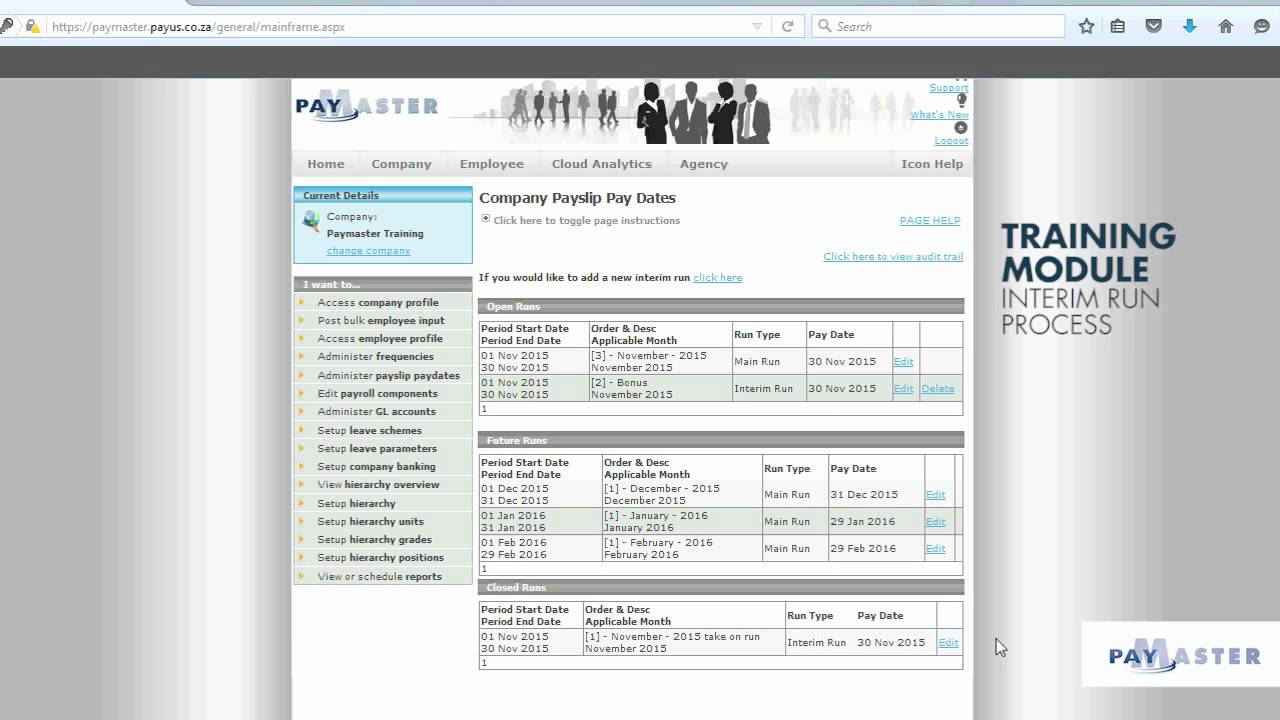 Paymaster Training - Creating an interim run